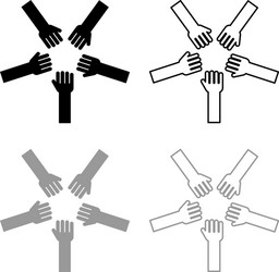 Neon five hands group arms many hands connecting Vector Image