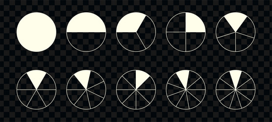 Fractions pie divided for math blue circle pie Vector Image
