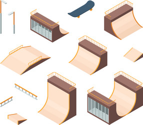 Isometric outline skatepark objects set Royalty Free Vector