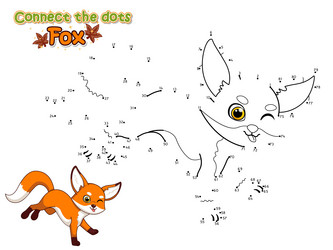 Connect the dots and draw cute cartoon fox Vector Image
