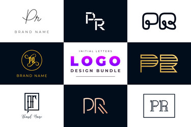 Initial letters pr monogram logo design bundle Vector Image
