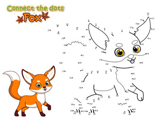 Connect the dots and draw cute cartoon fox Vector Image