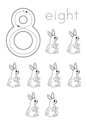 Flashcard number 8 preschool worksheet black Vector Image