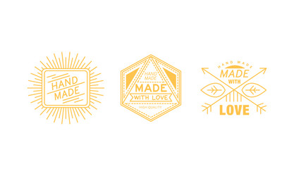 Hand made with love logo set pink badges labels Vector Image