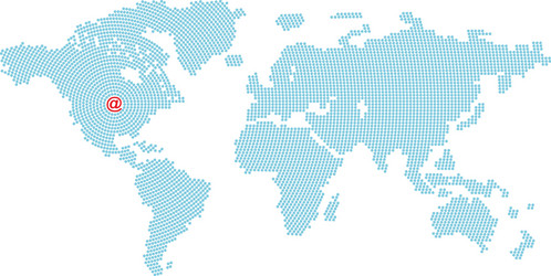 Map of the world consisting blue e-mail symbol Vector Image