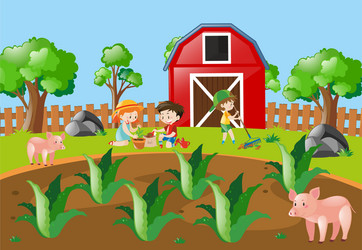 Farmer planting tree in garden cartoon Royalty Free Vector