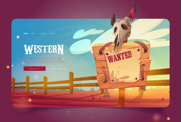 Western desert cowboy wanted sign landscape Vector Image