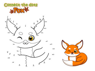 Connect the dots and draw cute cartoon fox Vector Image
