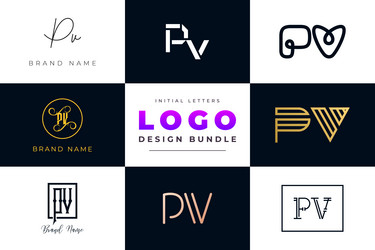Initial letters pv monogram logo design bundle Vector Image