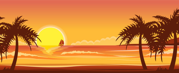 8 bit pixel art sunset beach landscape background Vector Image