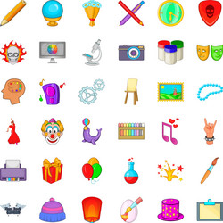 100 fun icons set cartoon style Royalty Free Vector Image