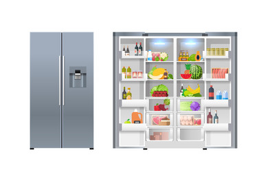 Open fridge with products isolated on white color Vector Image