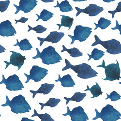 Simple blue fish silhouettes watercolor Royalty Free Vector