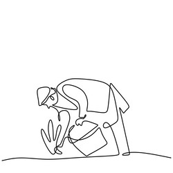 Single continuous line drawing young man digging Vector Image