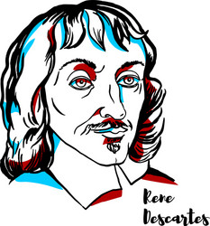Descartes philosopher hand drawn line art portrait