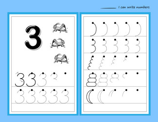 Number tracing and writing worksheet Royalty Free Vector