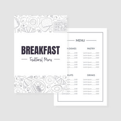 Breakfast menu template for restaurant and cafe Vector Image