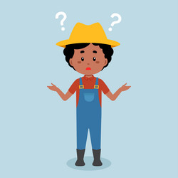 Farmer confused with question mark Royalty Free Vector Image