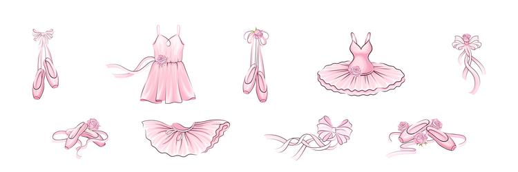 Ballet accessories with pink rose bud set Vector Image
