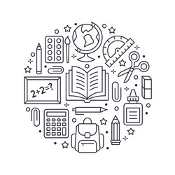 School supplies circle template with line icons Vector Image