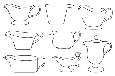 Collage of different gravy sauce boats Royalty Free Vector