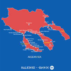 Peninsula of halkidiki in greece map Royalty Free Vector