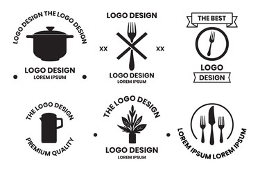 Fork and kitchen equipment logo for restaurant Vector Image