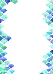 Ocean wave and scale fish watercolor border Vector Image