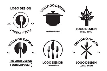 Fork and kitchen equipment logo for restaurant Vector Image