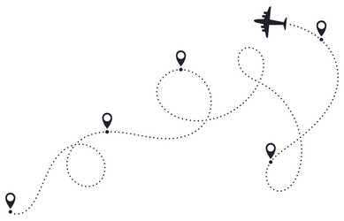 Flying way dotted line plane flight trajectory Vector Image