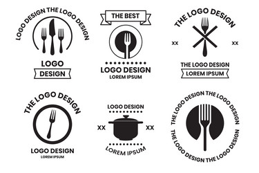 Fork and kitchen equipment logo for restaurant Vector Image