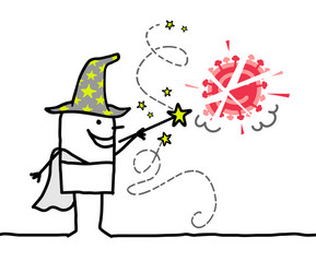 Angry wizard waving with magic wand Royalty Free Vector