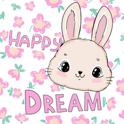 Hand drawn cute rabbit and rainbow with flowers Vector Image