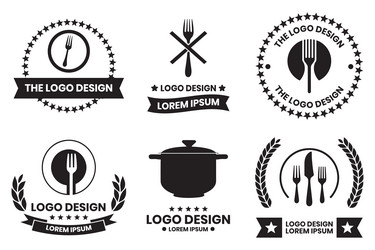 Fork and kitchen equipment logo for restaurant Vector Image
