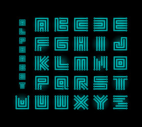 3d tech font digital hi-tech alphabet Royalty Free Vector