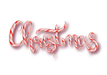 Christmas candy cane lettering font set Royalty Free Vector