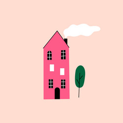 Doodle building cute small house and garden Vector Image
