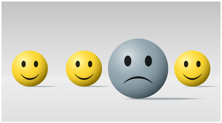 Happy face ball among sad balls background Vector Image