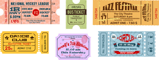 Vintage old tickets and coupons paper Royalty Free Vector