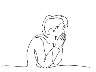 Standing sad woman in despair one line drawing Vector Image