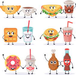 Funny food mascots cute doodle junk mascot Vector Image