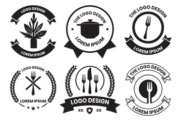 Fork and kitchen equipment logo for restaurant Vector Image