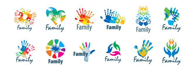 A set of logos with hand prints Royalty Free Vector Image