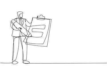 Single one line drawing businessman holding Vector Image