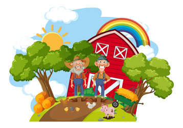 Old farmer in the farm scene Royalty Free Vector Image