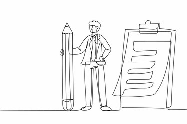 Continuous one line drawing businessman holding Vector Image