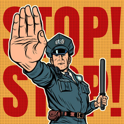 Police officer cop points directions Royalty Free Vector