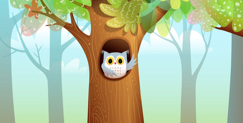 Owls in tree hollow cartoon wild forest owl birds Vector Image