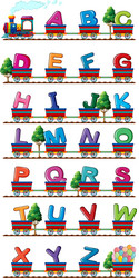 Alphabet train animals from n to z Royalty Free Vector Image