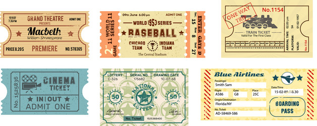Vintage old tickets and coupons paper Royalty Free Vector